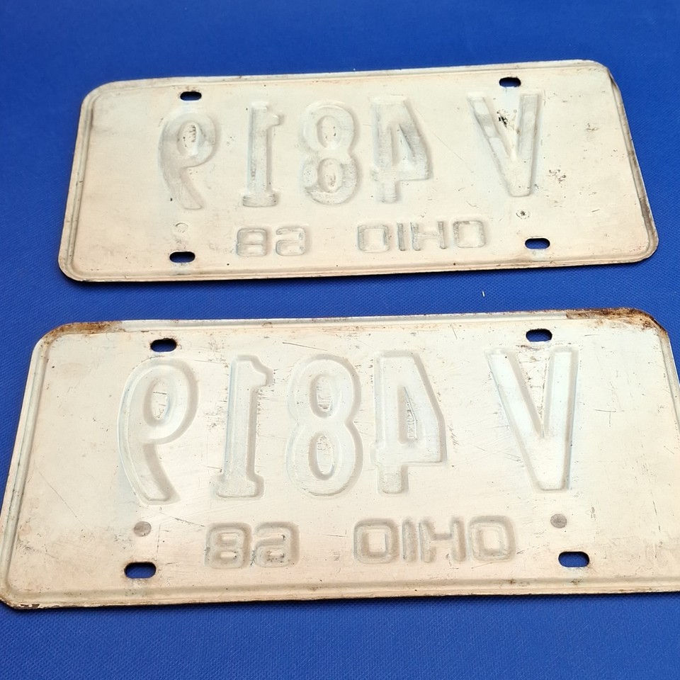 1968 Ohio License Plates Pair V 4819 White Red VINTON COUNTY, OH | eBay