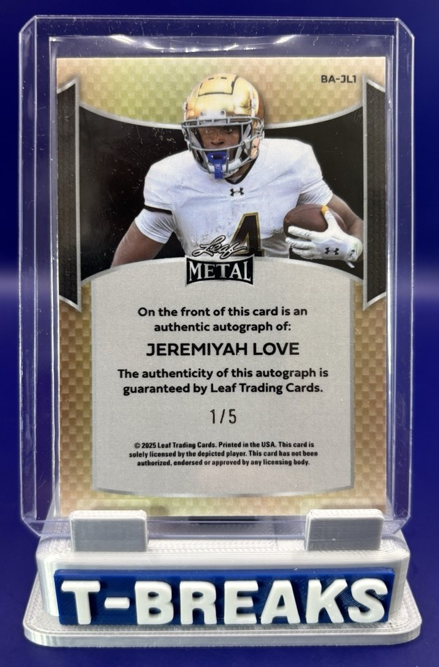 2025 Leaf Metal Black Prismatic 1/5 Jeremiyah Love Base Auto! FIGHTING IRISH! | eBay