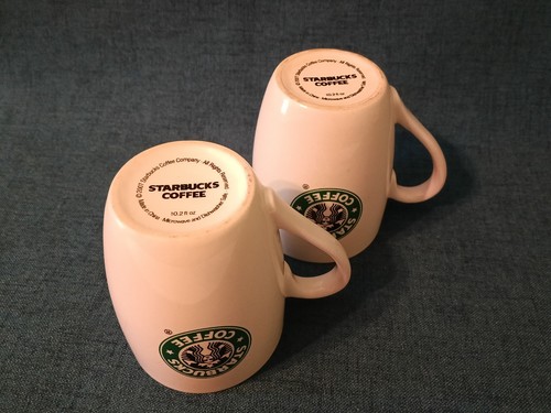 Pair STARBUCKS Classic Ceramic Coffee Mugs Cups Old Logo 2007 - 10.2 Fl ...