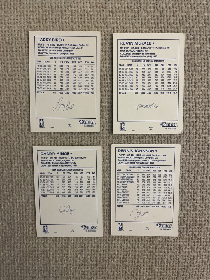 Lot Of 4 - 1988 CELTICS KENNER SLU STARTING LINEUP CARDS Bird, Dj ...