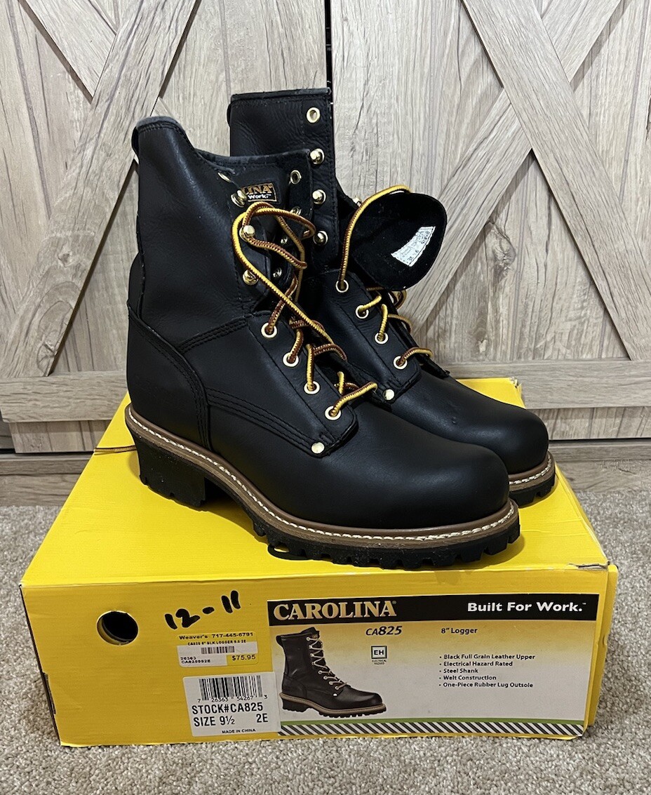 Carolina Mens Boots Steel Toe Logger Black Leather Work CA825 Size 9.5 ...