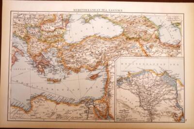 1895 ANTIQUE "THE TIMES" ATLAS MAP OF THE MEDITERRANEAN SEA, EASTERN | eBay