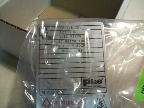 NEW FIKE AXIUS SC BPE/1.5IN 145.00 PSI / 400F 316L VITON SEAL RUPTURE ...