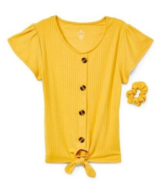 $20 One Step Up Mustard Cheer Button-Front Top & Scrunchie Mustard M(5/ ...