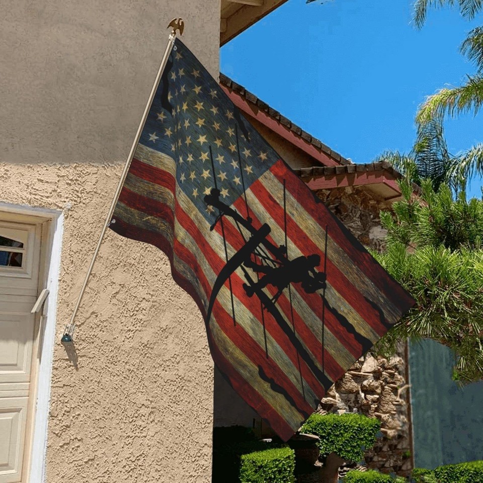 American USA Flag Lineman Powerline Technician Flag 3x5 ft Garden ...