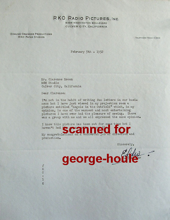 EDMUND GRAINGER - SIGNED - JOHN WAYNE - ANGELS IN THE OUTFIELD ...