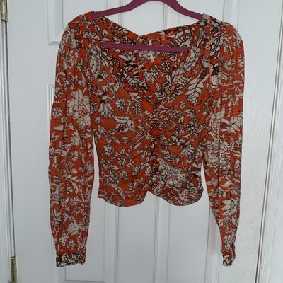 $78 NWT Free People Long Sleeve Say The Word Blouse Blood Orange Sz S ...
