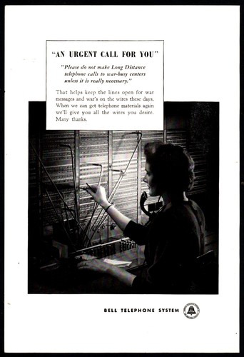 1943 WWII BELL TELEPHONE Long Distance Switchboard Operator Photo AD | eBay