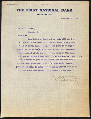 1907 First National Bank Morris, OK Indian Territory TLS Letterhead | eBay