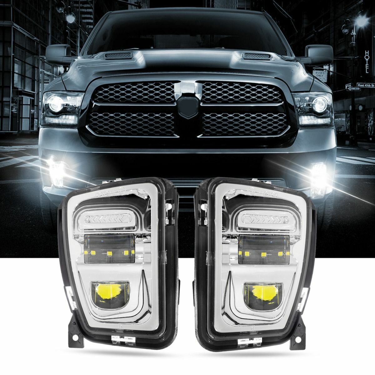LED Fog Lights Dodge Ram 1500 2013-2018 Auxbeam Adjustable Light Source ...