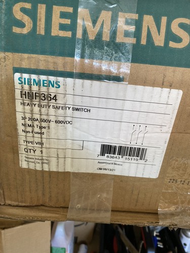 New Siemens HNF364 200 amp 600 volt NON Fused Indoor Safety switch ...