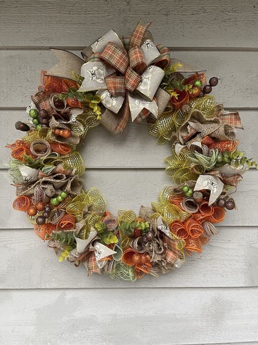 Falll Mesh Ribbon Wreath Handmade, Fall Wreath Ready To Ship | eBay