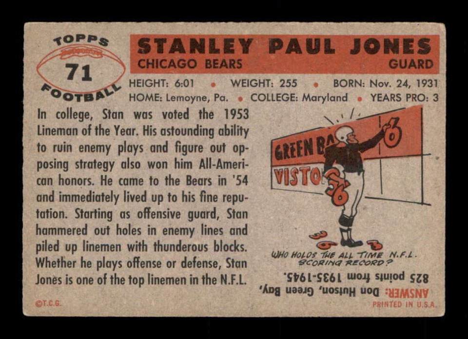 1956 Topps #71 Stan Jones RC VGEX X2892765 | eBay