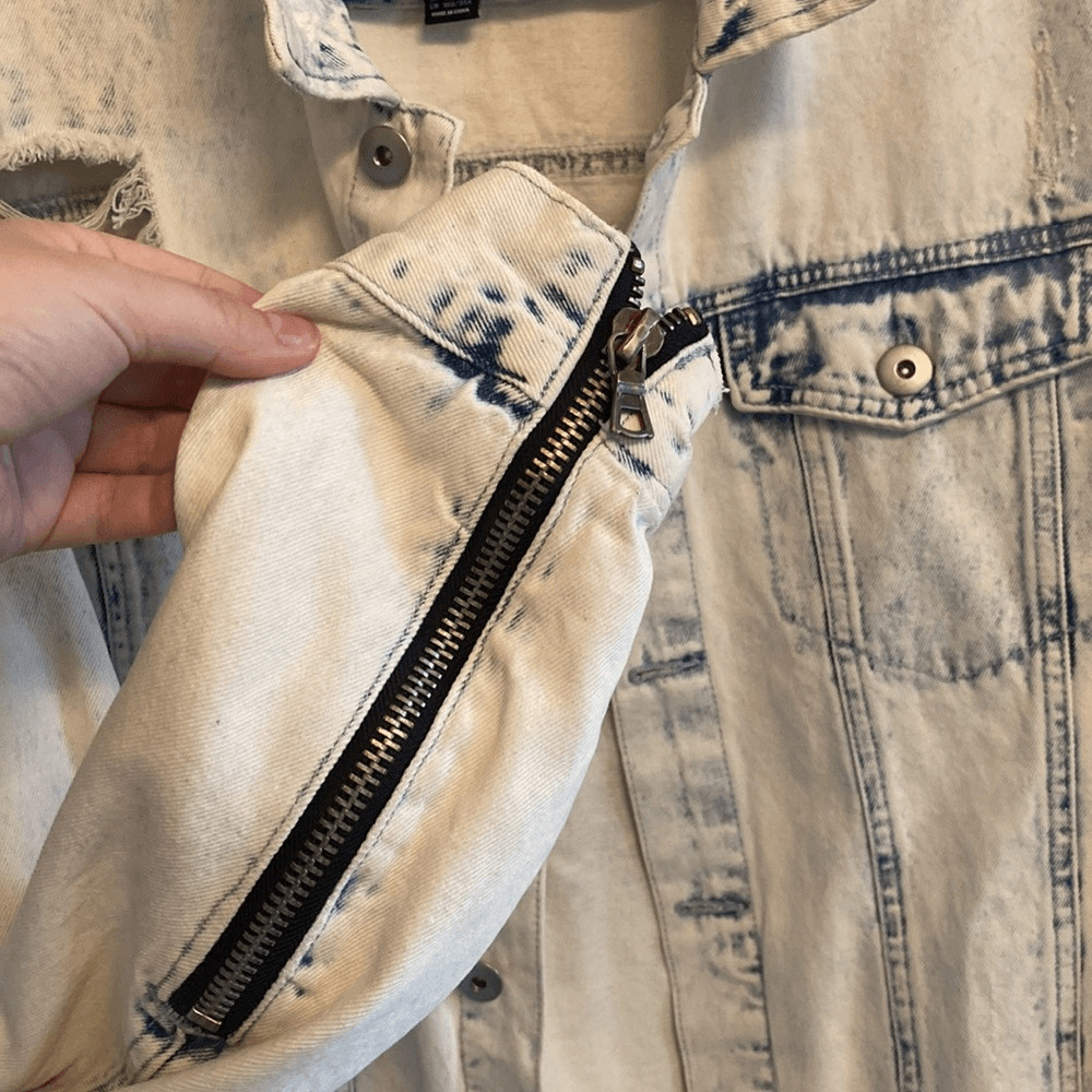 Acid Wash distressed light colored Jean jacket- unise… - Gem