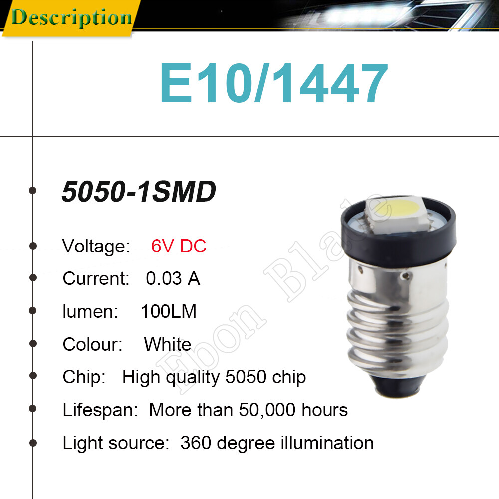 10 x E10 Screw Base 5050 SMD 1 LED 6V C/D Torch Flashlight Bulb Cold ...