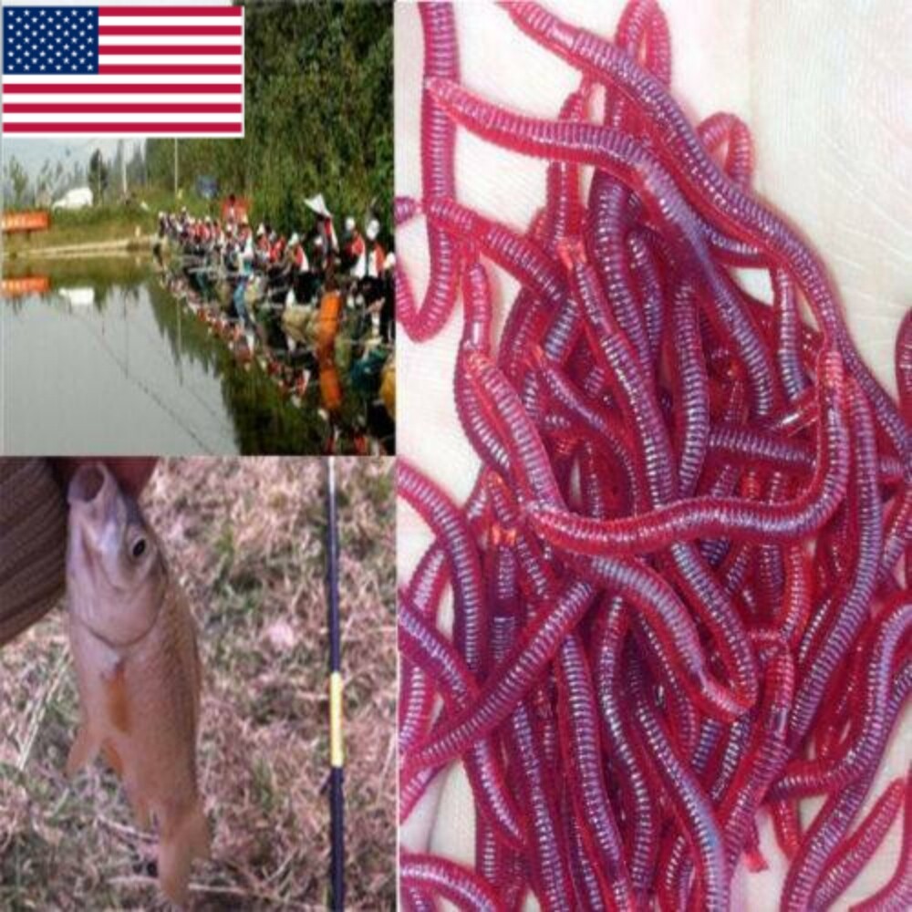 50 Pcs Soft Red Earthworm Fishing Bait Lures Worm Crankbaits Hooks ...