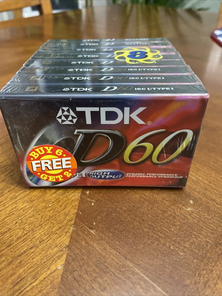TDK 8 Pack D60 Blank Cassette Tapes IEC 1/Type 1 High Output New Sealed ...