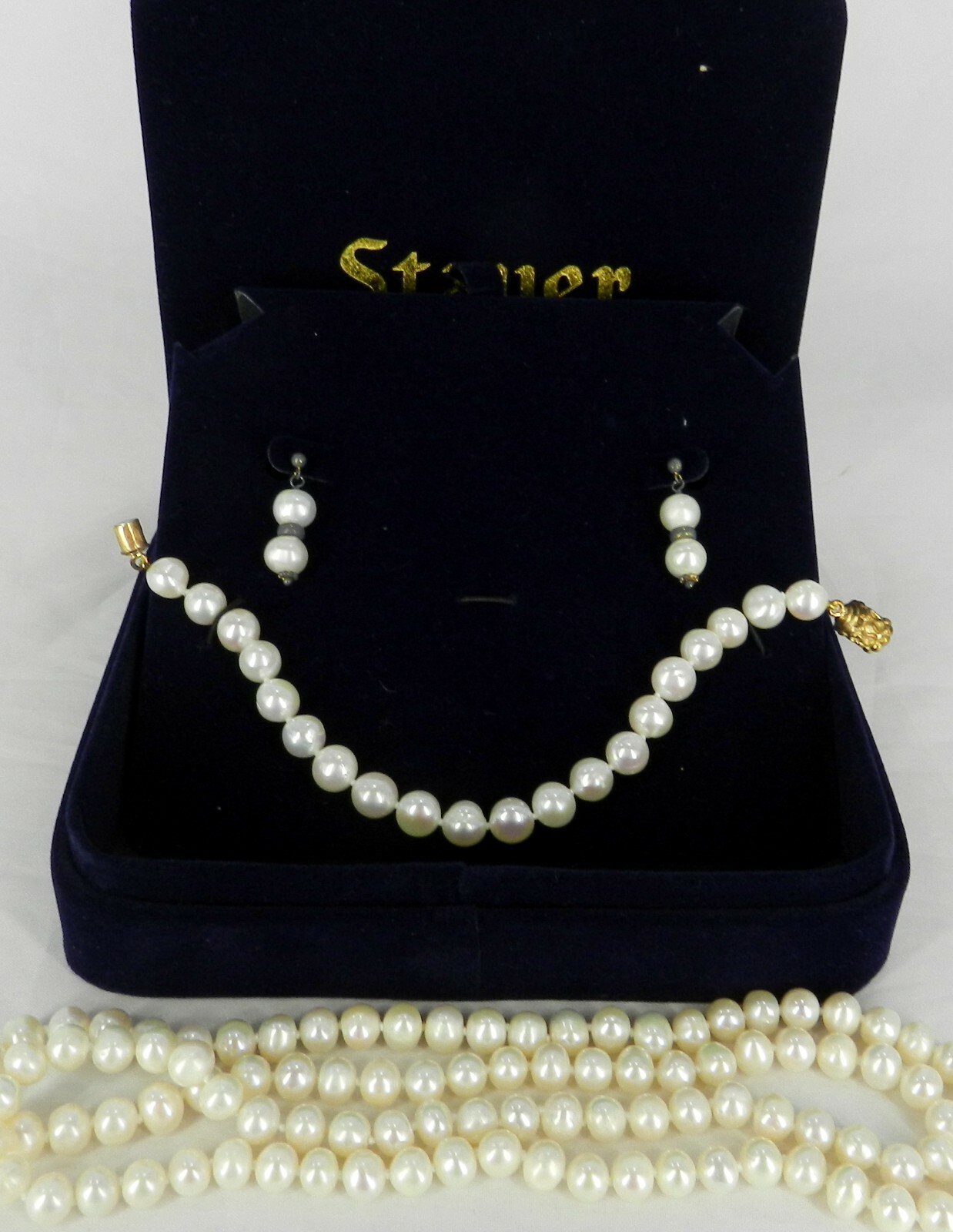 STAUER 3 PIECE SET CULTURED FRESHWATER PEARLS NECKLACE EARRINGS ...