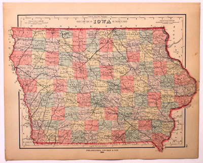 "IOWA" Antique original state map 1886 | eBay