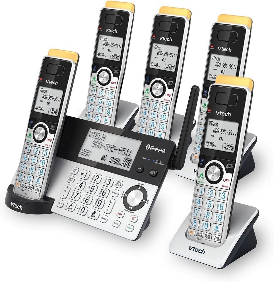 VTech Super Long Range 5 Handset DECT 6.0 Cordless Phone for Home with ...