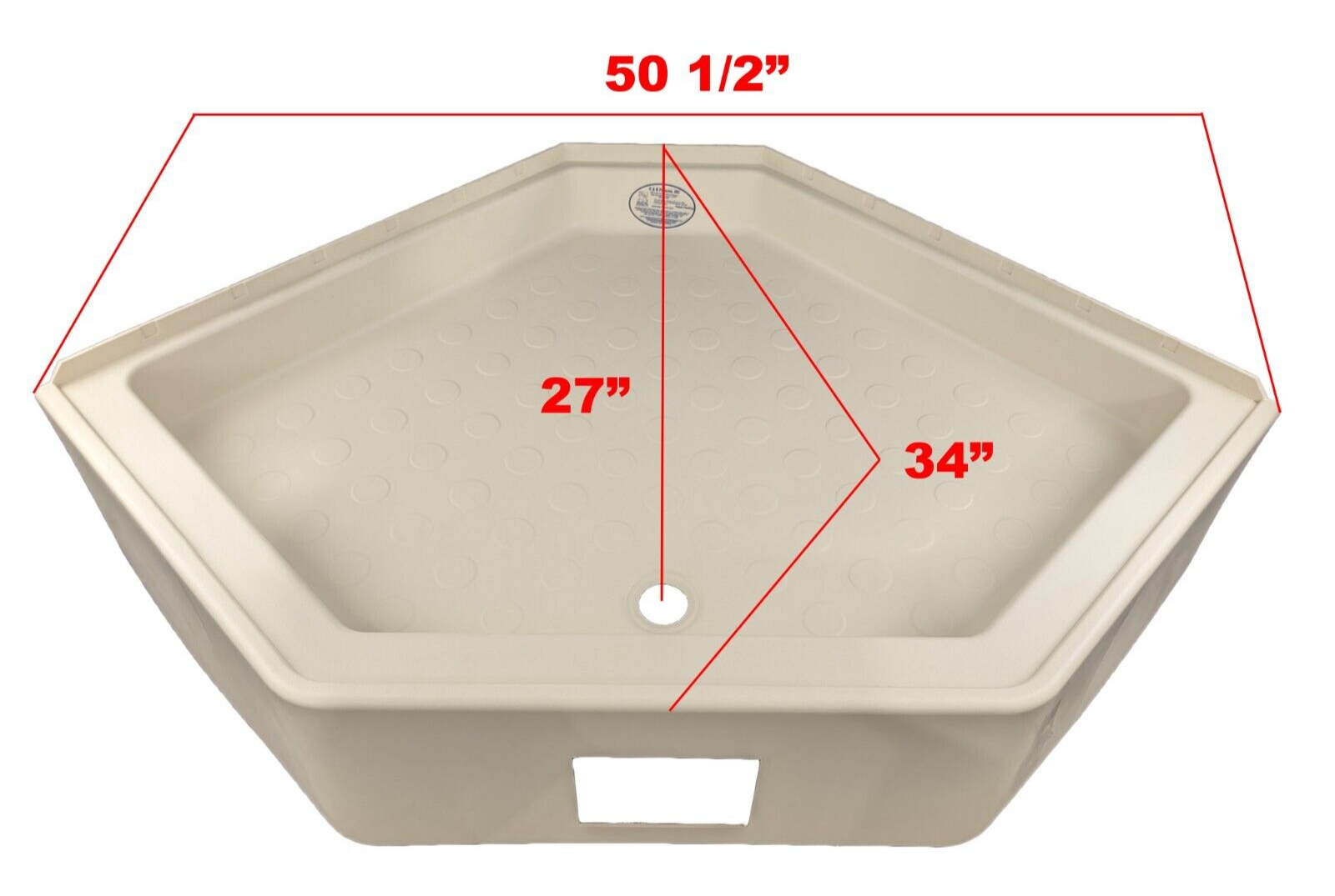 RV Corner Shower Pan Base 36" Parchment Center Drain Camper Wash Bath ...