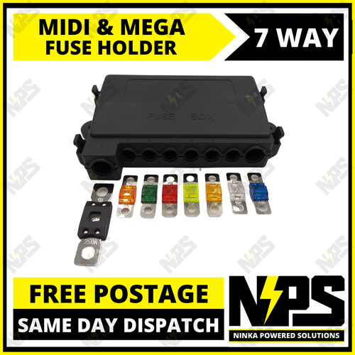 7 Way Multi Midi Mega Fuse Block Box Holder 12-32V FUSES INCLUDED Car ...