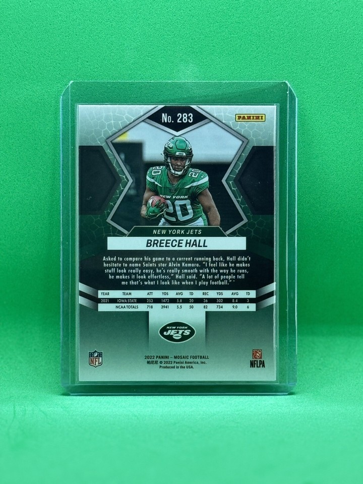 BREECE HALL JETS RB ROOKIE CARD #283 1ST RC 2022 PANINI MOSAIC FOOTBALL ...
