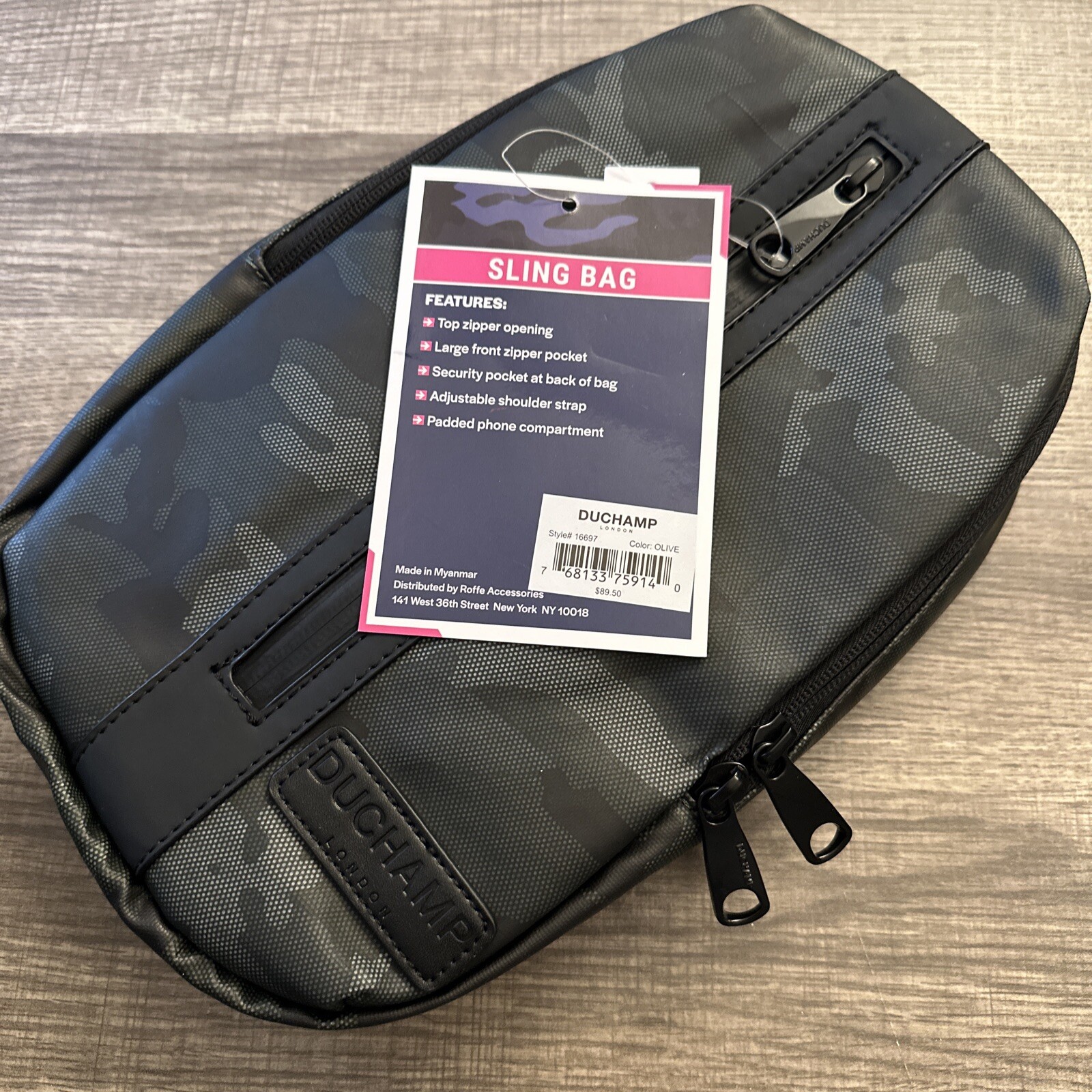 Duchamp Camo Sling Bag Padded Phone Compartment Handle & Shoulder Strap ...