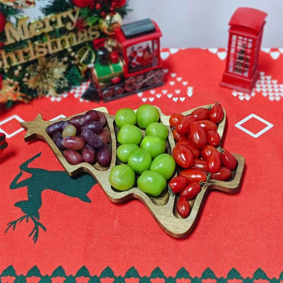 Christmas Tree Shape Tray Wood for Celebration Family Gathering Dining ...
