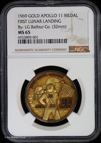 1969 Gold Apollo 11 Medal First Lunar Landing LG Balfour 10k Gold NGC ...