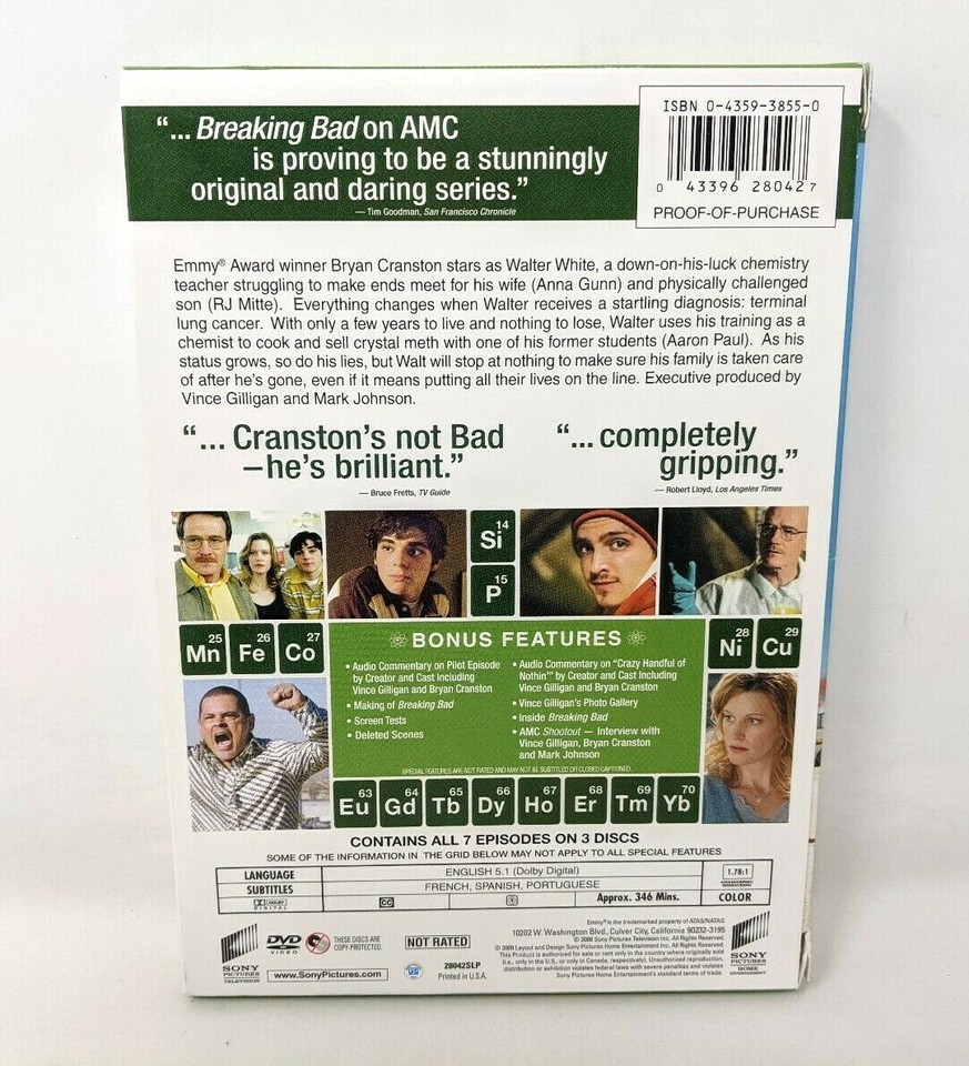 Breaking Bad: Complete First 1 Season (DVD, 2009, 3 Disc Set ...