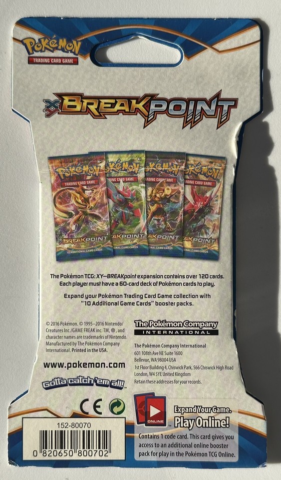 Nintendo Pokémon TCG: XY BREAKpoint Sleeved Booster Pack 820650800702 ...