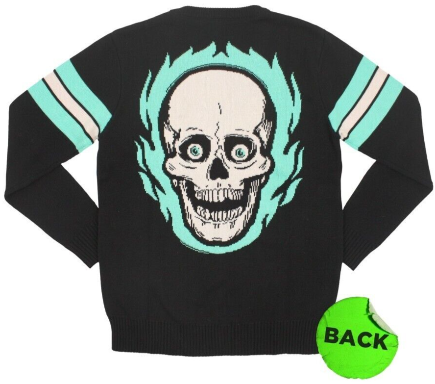 NEW Creepy Co. Beistle FLAMING SKULL CARDIGAN Sweater XS & S Select ...