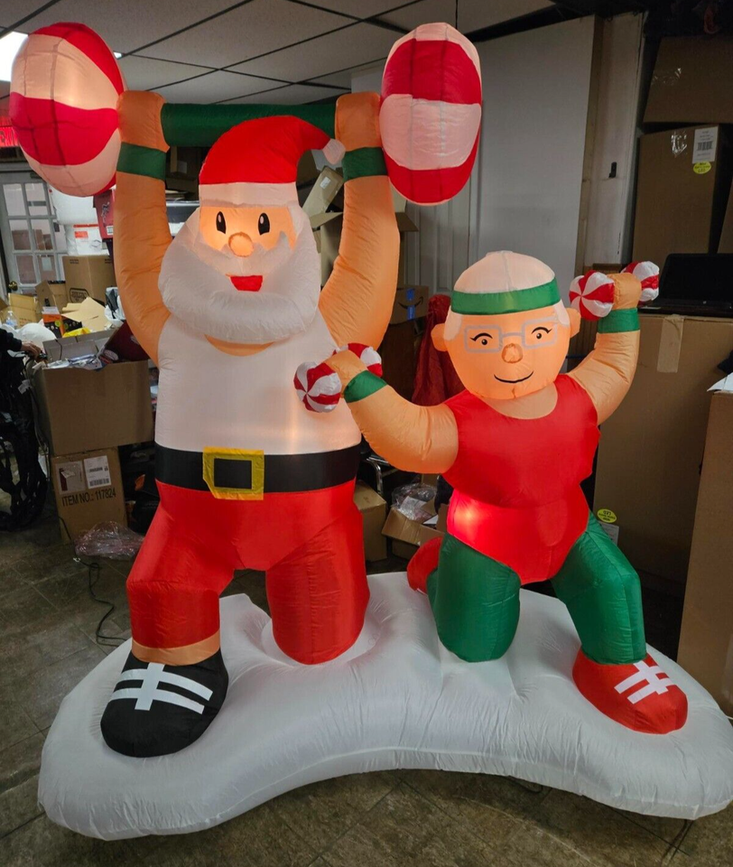 Gemmy 6.6ft Tall Santa & Mrs. Claus Workout Scene Christmas Inflatable ...