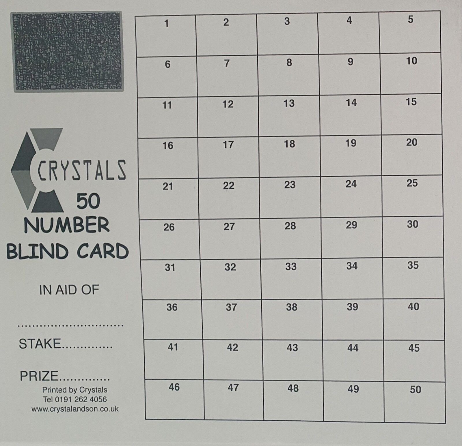 BLIND CARD 1 - 50 SCRATCH CARD X 5 - 50 NUMBER DOMINO CARD FUNDRAISING ...