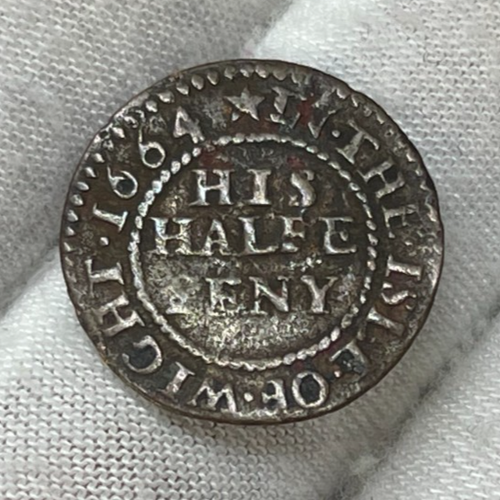 1664 Great Britian BSE His Half Penny Token Coin Better Detail RARE ...