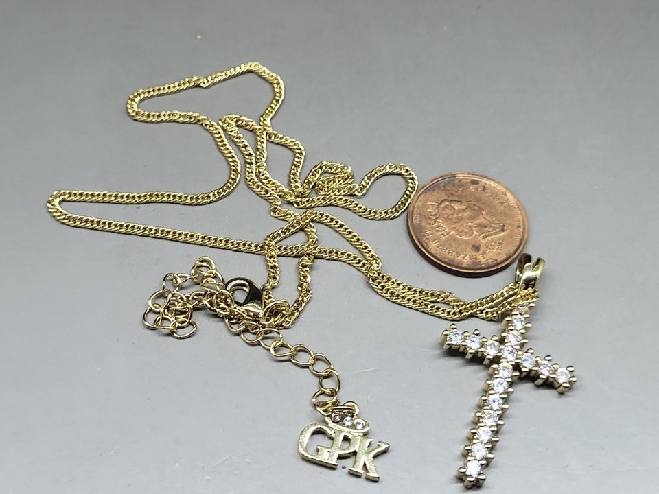 Pell Princess Grace GPK Crystals Yellow Gold Cross Pendant 16-20" Adj ...
