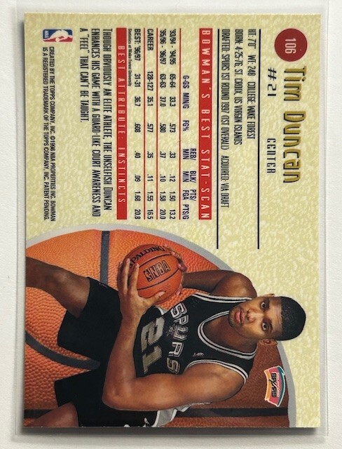 1997-98 Bowman's Best Basketball #106 Tim Duncan Rookie Card RC | eBay