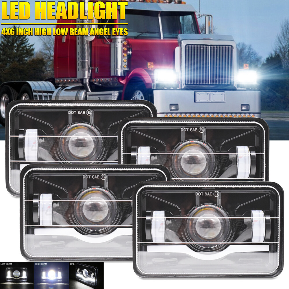 4PCS For Western Star 4900 Semi Truck 4x6" H4 Led Headlights High Low ...