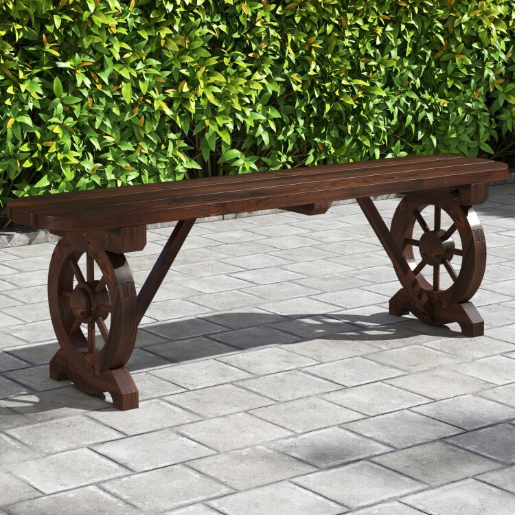 Rustic Wood Bench Seat Patio Outdoor Garden Without Backrest w/ Wagon ...