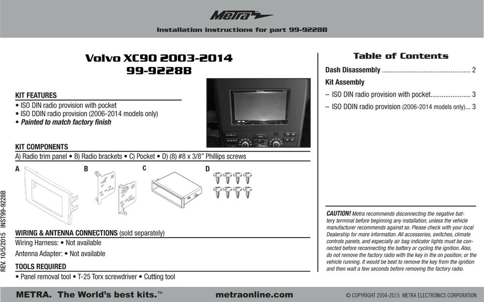 Metra 99-9228B Car Stereo Single & Double Din Radio Install Dash Kit ...