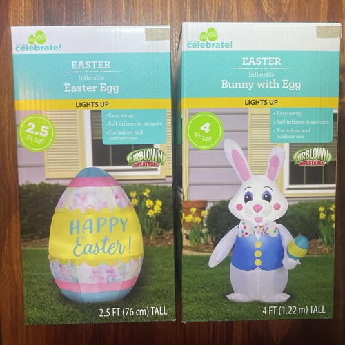 Lot Of 2 Easter Bunny & Egg Airblown Inflatables Lights Up By Way To ...
