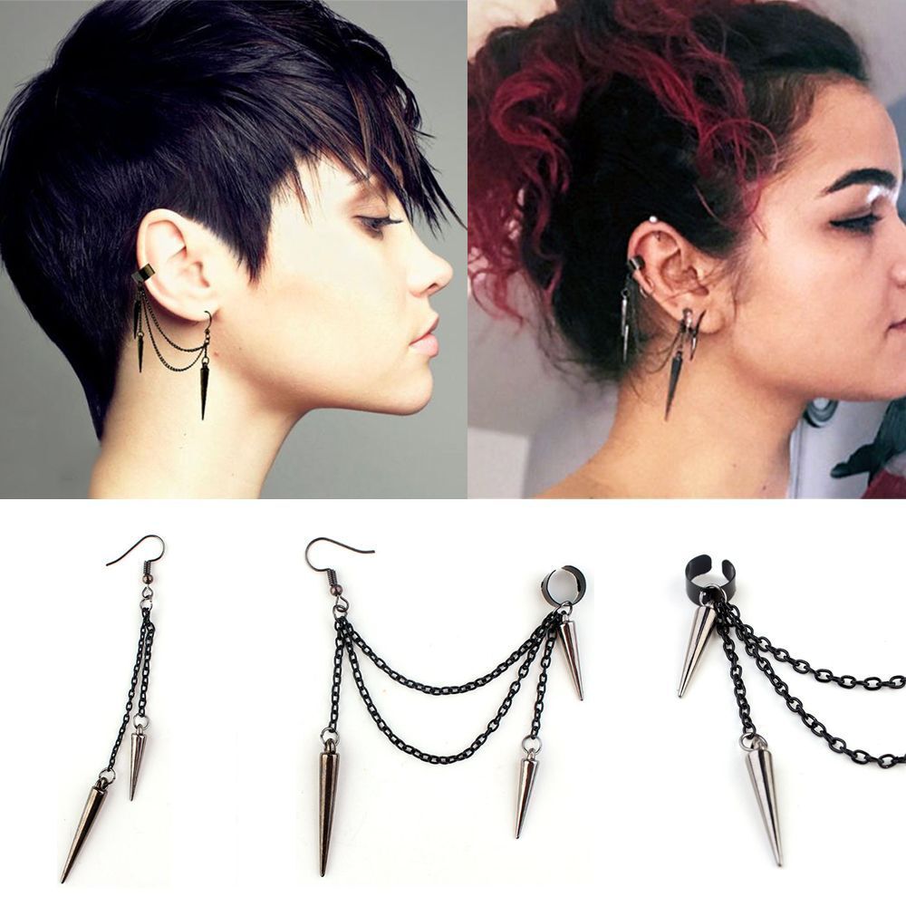 Party Gothic Ear Hook Long Tassel Rock Punk Earrings Ear Stud Ear Clip ...