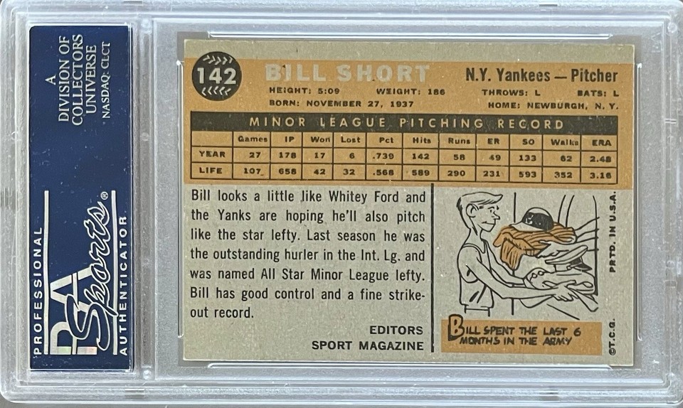 1960 TOPPS #142 BILL SHORT PSA 7 NM YANKEES ROOKIE STAR SPORT MAGAZINE ...