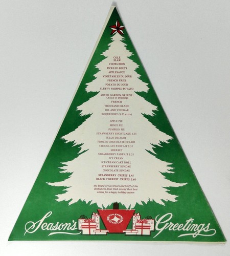 1970's Menu BETHLEHEM STEEL CLUB Golf Restaurant Hellertown ...