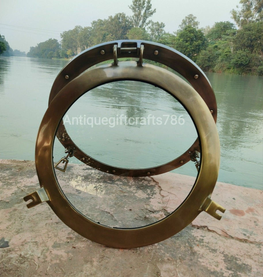 24 inch Canal Boat Porthole Window Glass-Antique Finish Ship Window ...