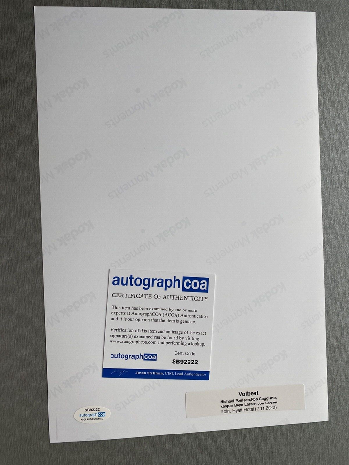 VOLBEAT fully signed in-person autographed photo 8x12 COA ACOA + proof ...