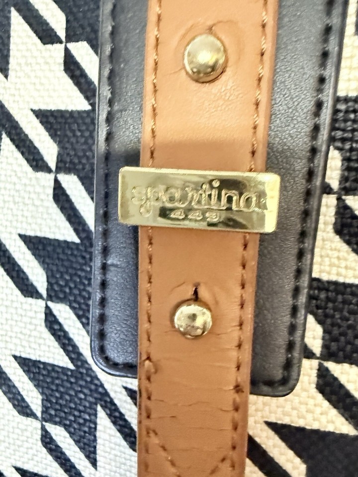 Spartina 449 Daufuskie Island Shoulder Bag Linen & Leather Houndstooth ...