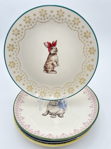 Set of 4 Ceramic Dressed EASTER Bunny Rabbit Salad Side Dessert Plates ...