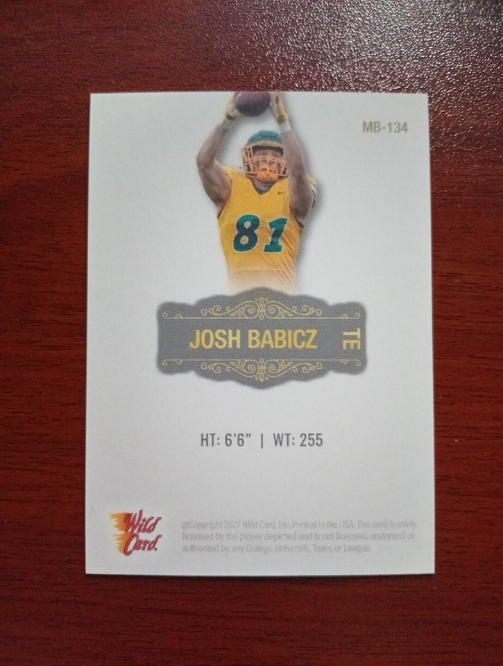 2022 Wild Card Matte Touch Football /100 #MB-124 Josh Babicz North ...
